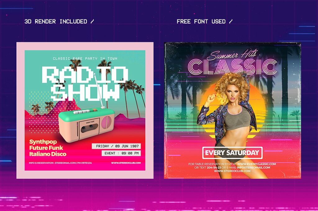 80's Synthwave Square Artpack – MasterBundles