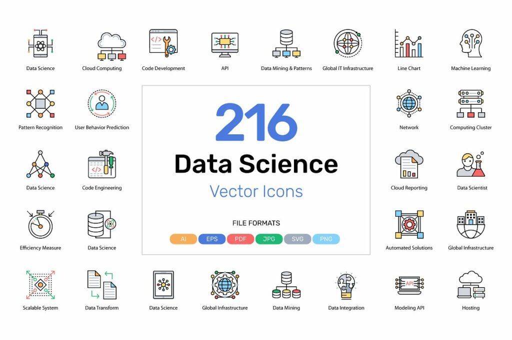 216 Data Science Vector Icons – MasterBundles
