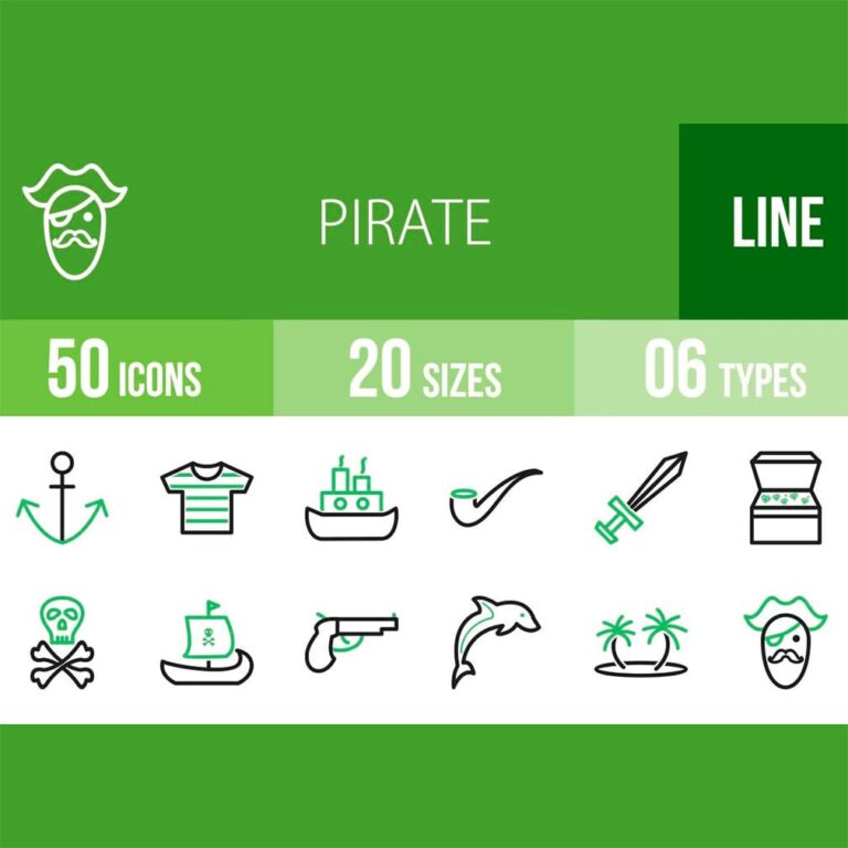 50 Pirate Line Green & Black Icons – MasterBundles