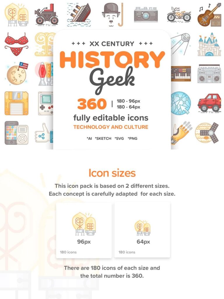 20 Century History. Color Line Icons – MasterBundles
