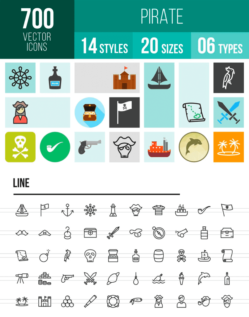 700 Pirate Icons – MasterBundles