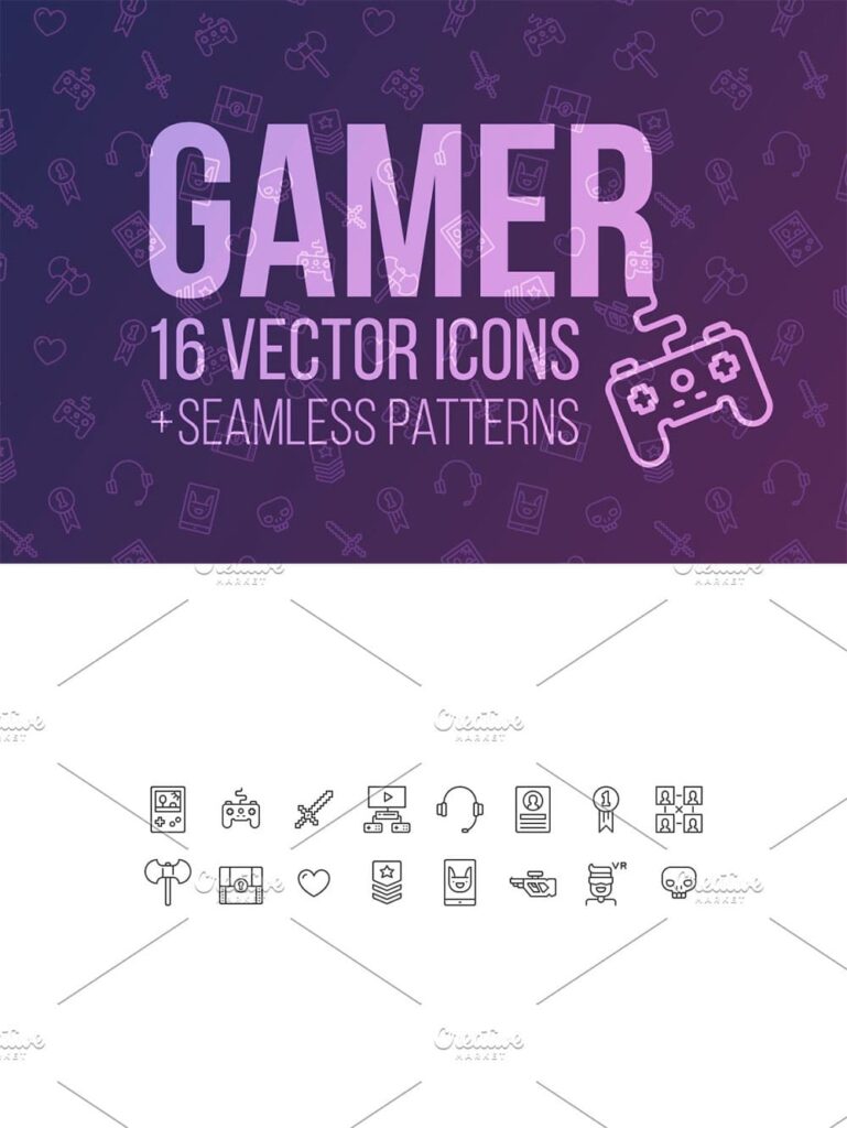 Gamer: Icons and Patterns – MasterBundles