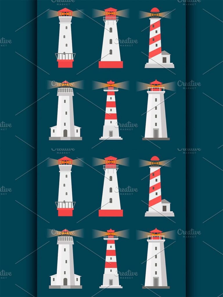 Set of Cartoon Flat Lighthouses – MasterBundles