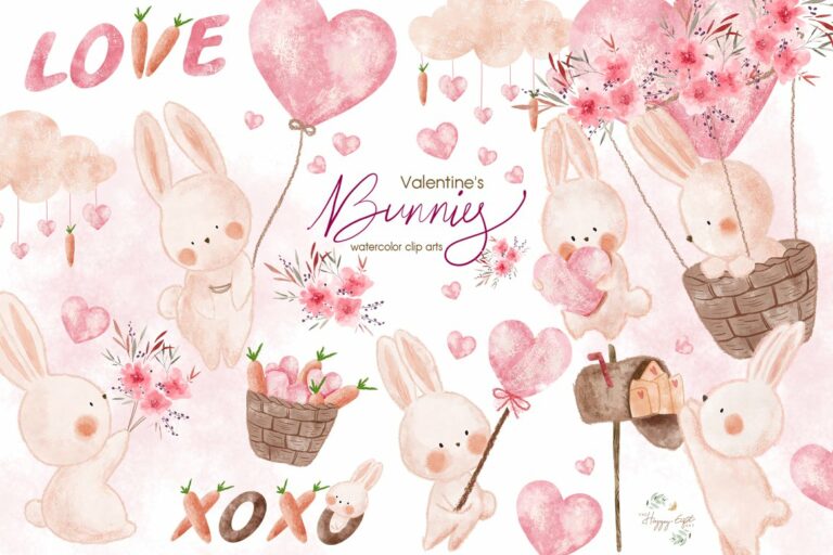 Cute Bunnies Valentine's Day Clipart – MasterBundles