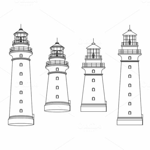 Vector Outline Lighthouse Beacon Set | MasterBundles