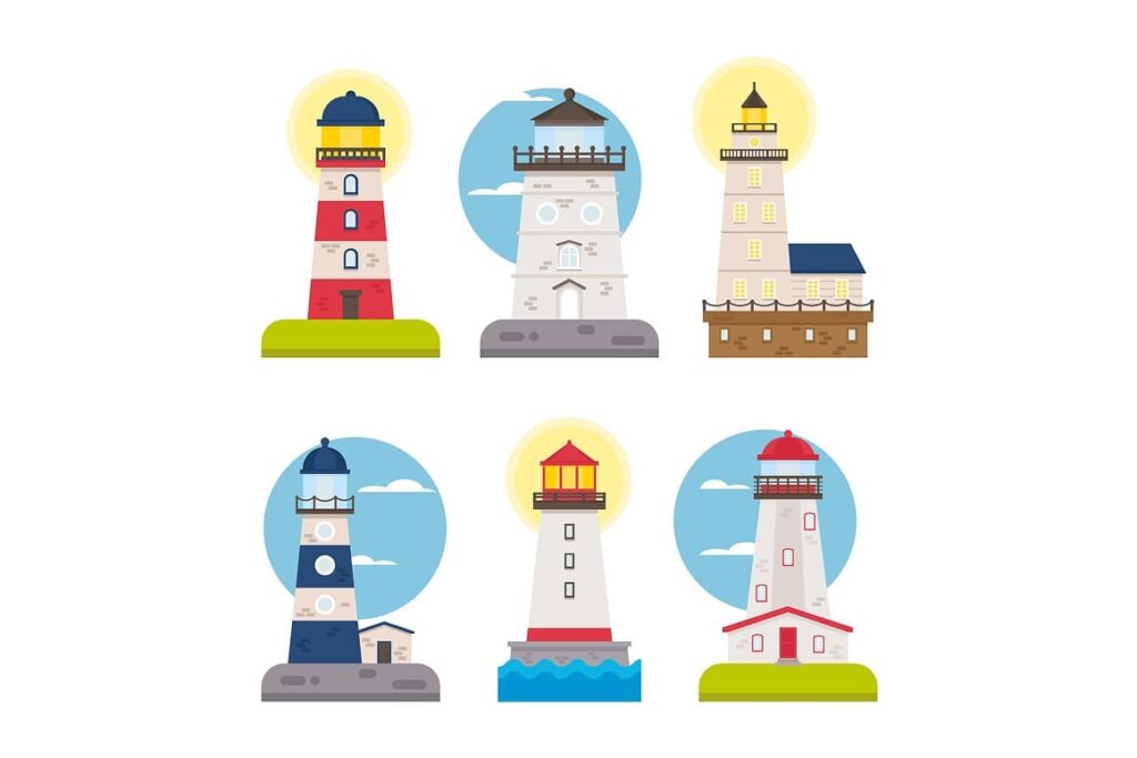Set of Vector Flat Lighthouses – MasterBundles