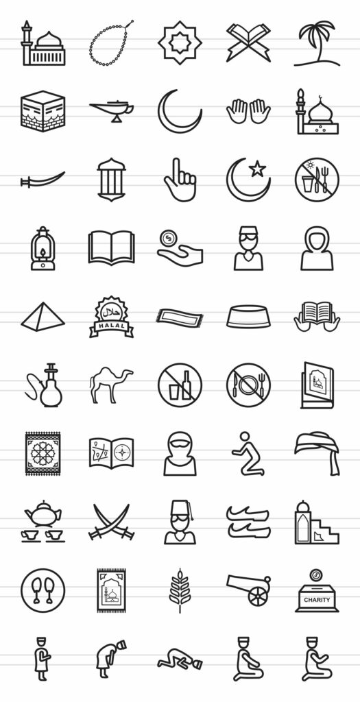 50 Islamic Line Icons – MasterBundles