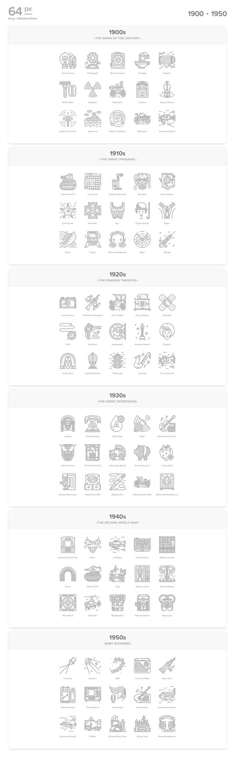 20 Century History. Color Line Icons – MasterBundles