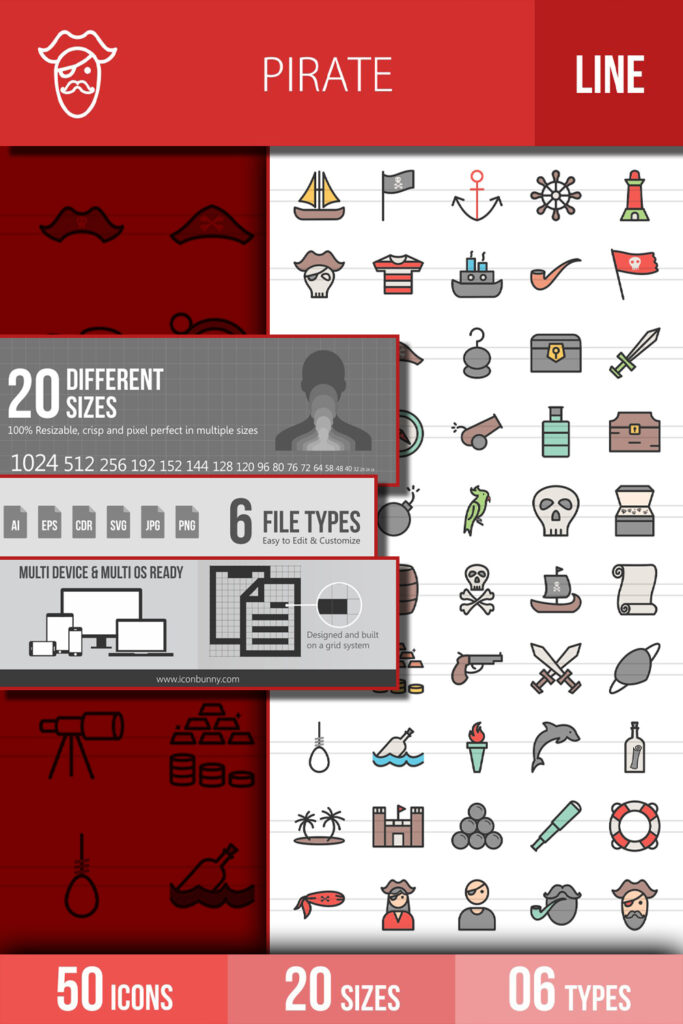 50 Pirate Filled Line Icons – MasterBundles