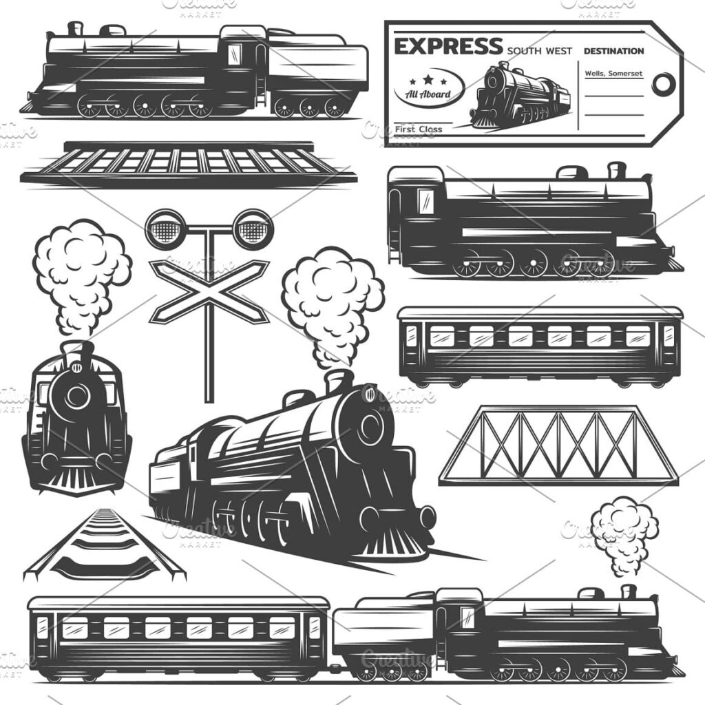 Vintage Locomotive Elements Set – MasterBundles