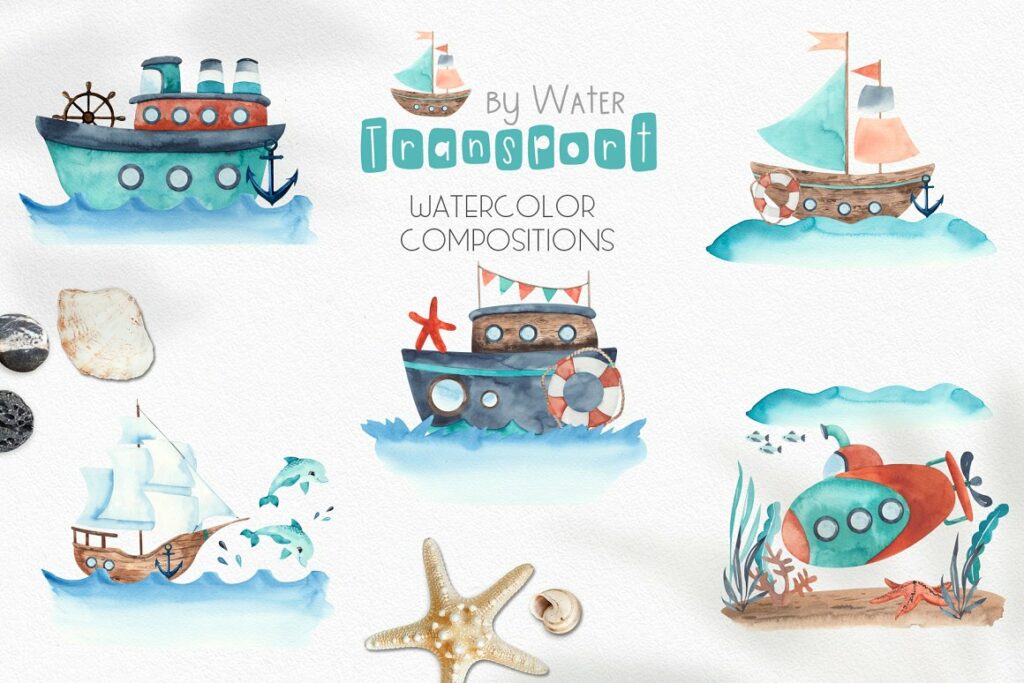 Watercolor Transport By Water – MasterBundles