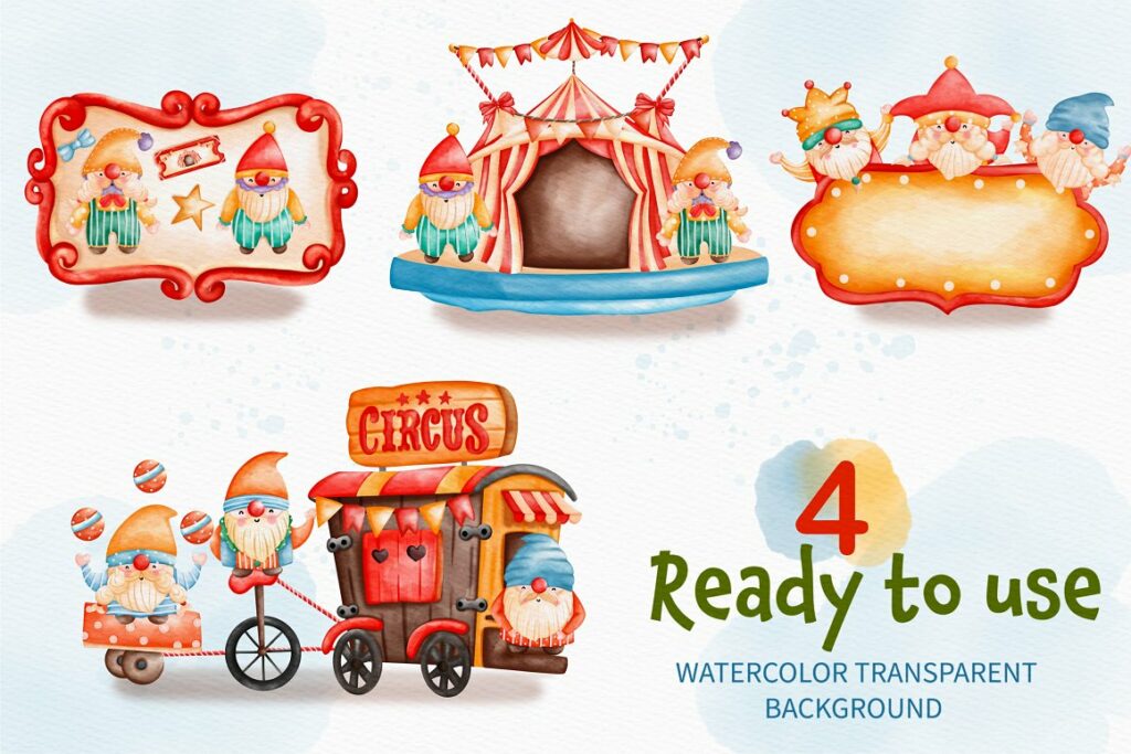 Watercolor Circus Gnome Clipart – MasterBundles