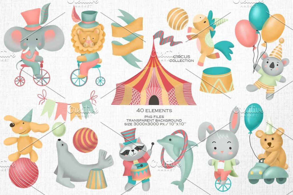 Circus Collection 40 Isolated Elements – MasterBundles