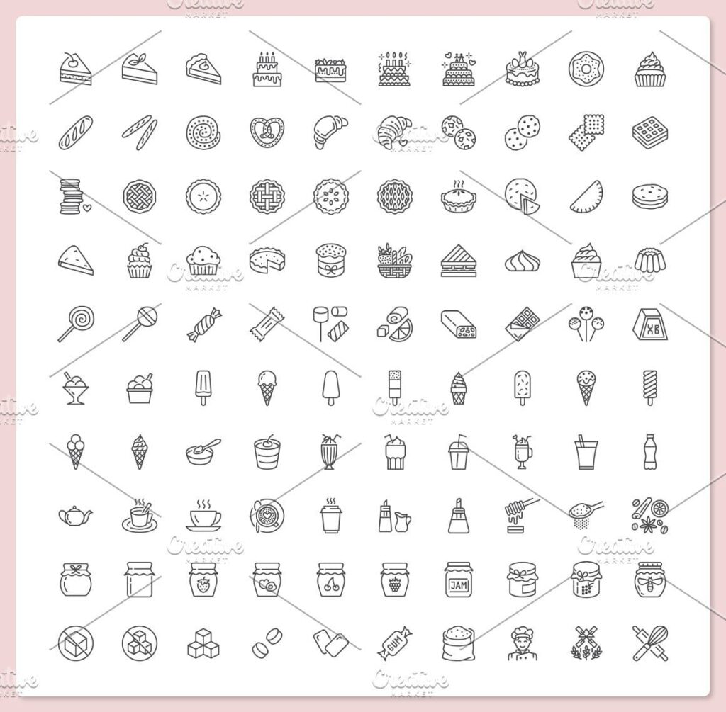 100 Sweets & Drinks Icons – MasterBundles