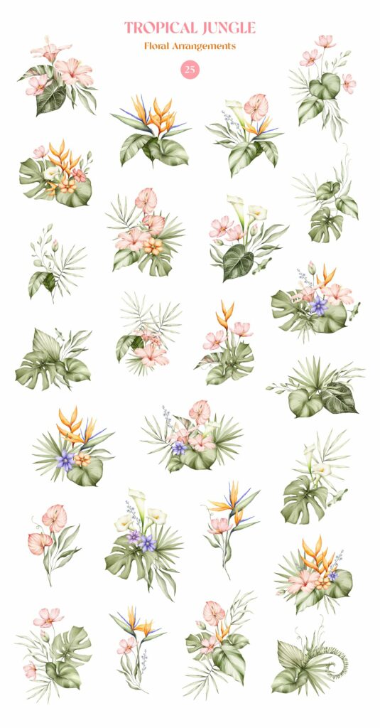 Tropical Jungle Watercolor Flowers – MasterBundles