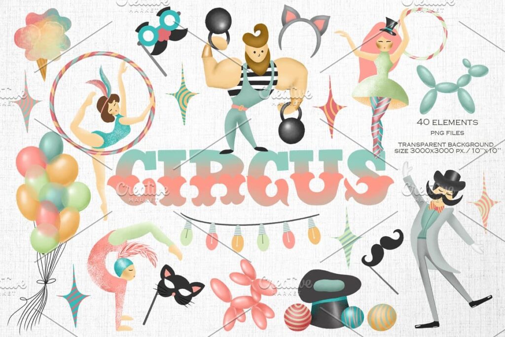 Circus Collection 40 Isolated Elements – MasterBundles