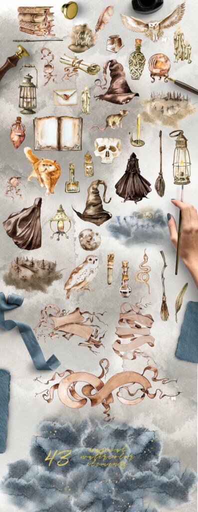 Watercolor Wizard Clipart Set – MasterBundles