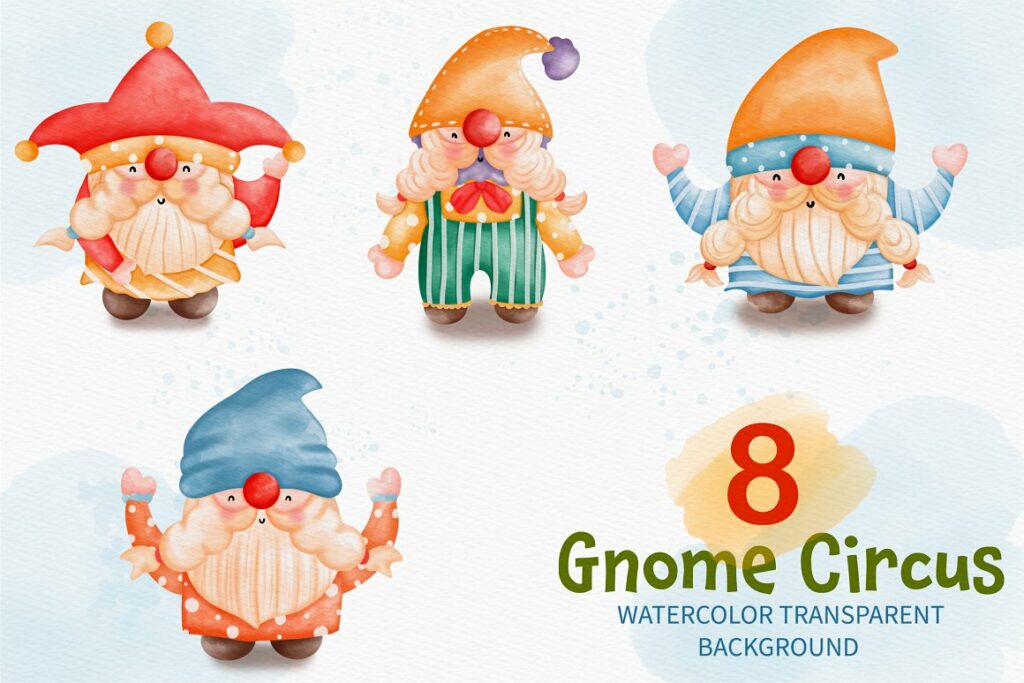 Watercolor Circus Gnome Clipart – MasterBundles