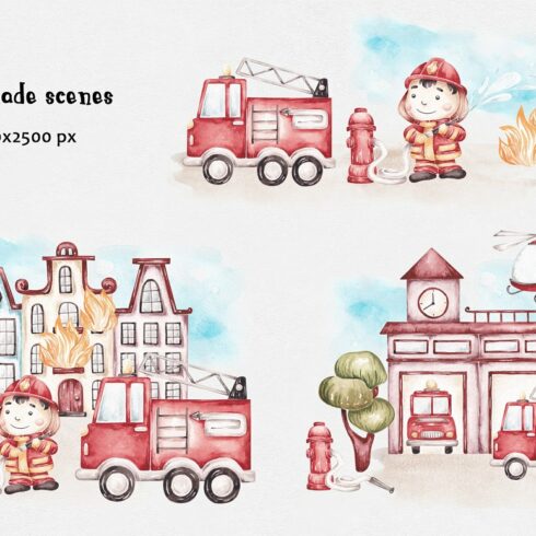 Watercolor Set “Fire Department” – MasterBundles