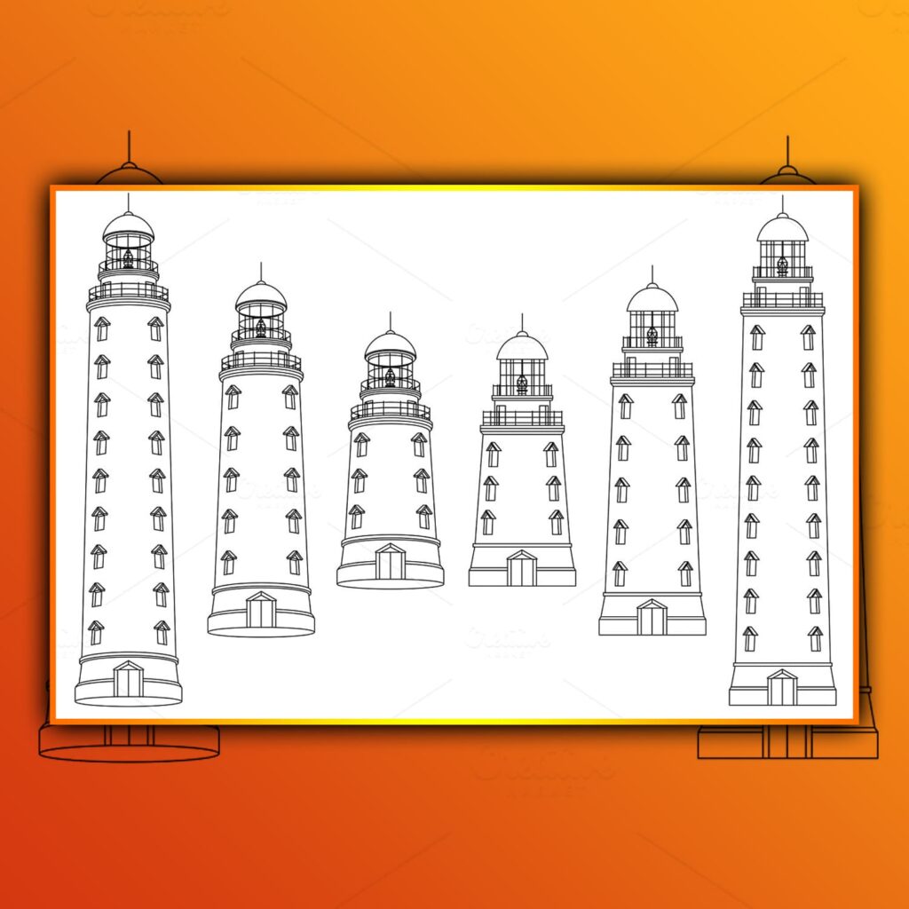 Vector Outline Lighthouse Beacon Set – MasterBundles