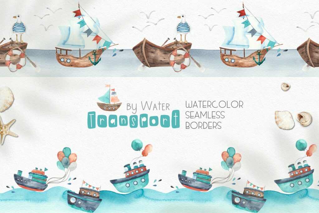 Watercolor Transport By Water – MasterBundles