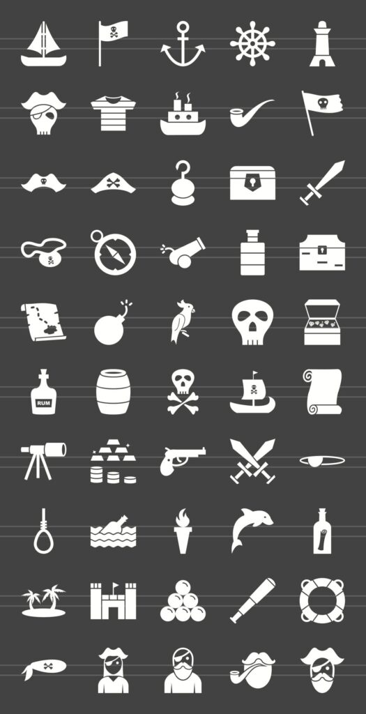 50 Pirate Glyph Inverted Icons – MasterBundles