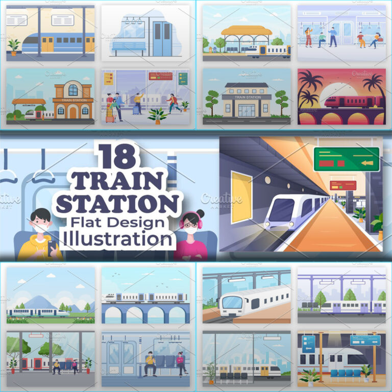 18 Train Station Flat Illustration – MasterBundles