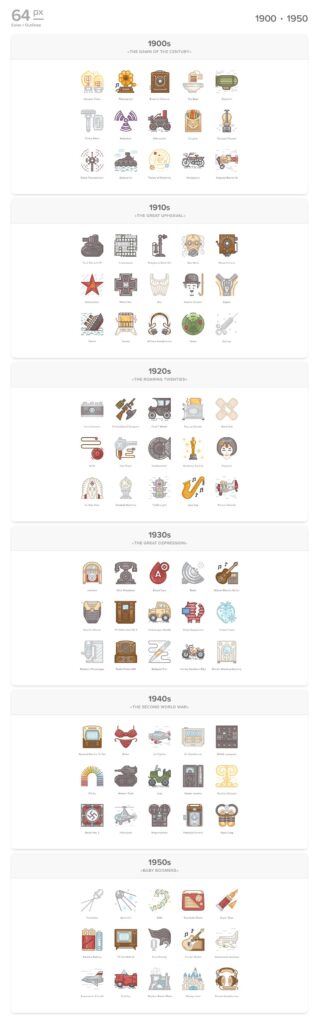 20 Century History. Color Line Icons – MasterBundles