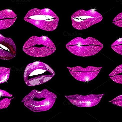 Vector, Lips Pink Set Design Glitter – MasterBundles