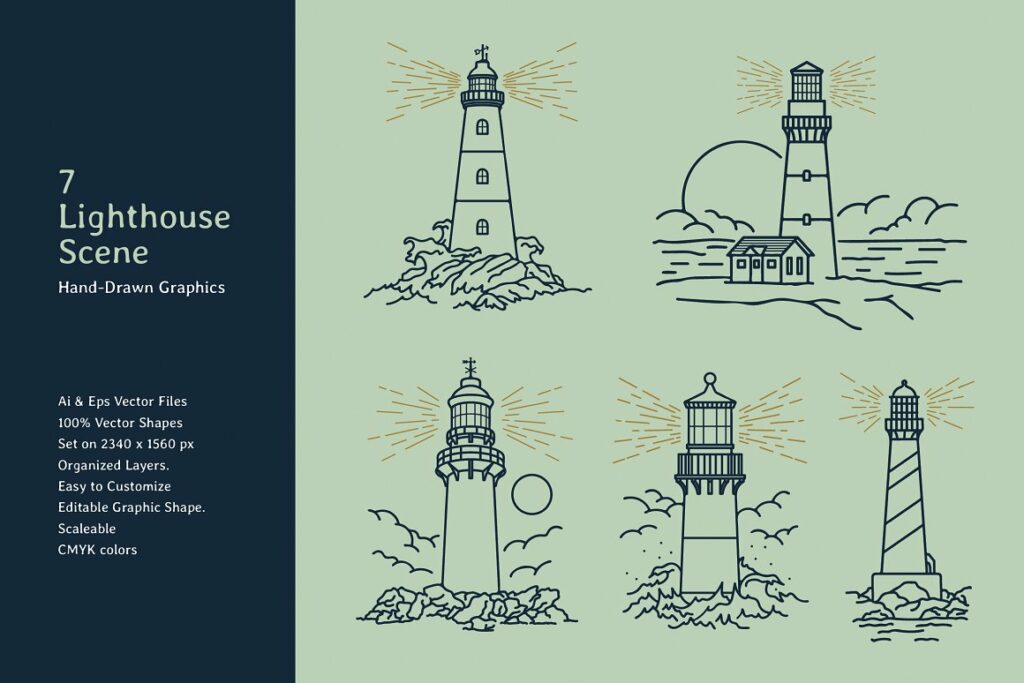 Lighthouse Scene Lineart Hand Drawn – MasterBundles