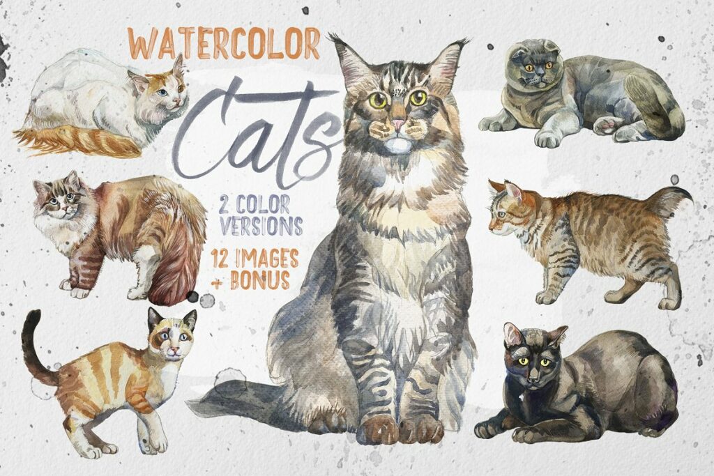 Beautiful Realistic Watercolor Cats – MasterBundles