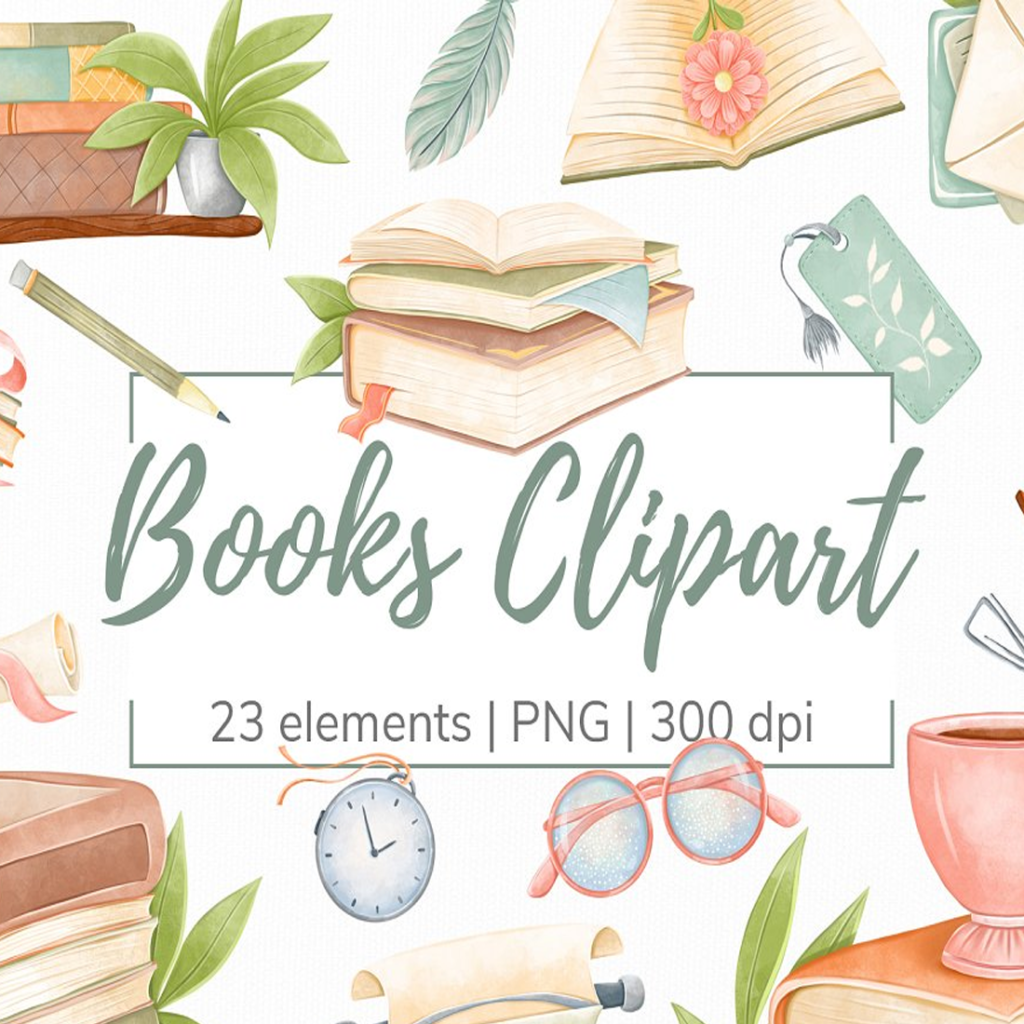 Watercolor Vintage Books Clipart | MasterBundles