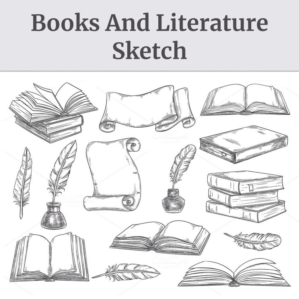 Books And Literature Quills Sketch – MasterBundles