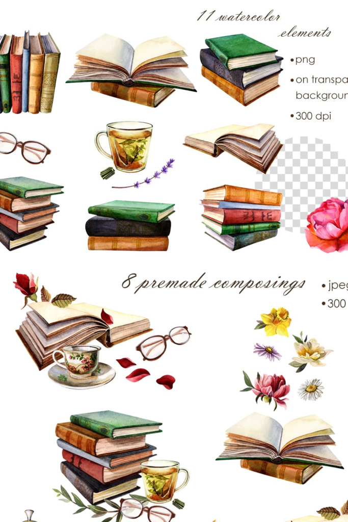Books Watercolor Set | MasterBundles