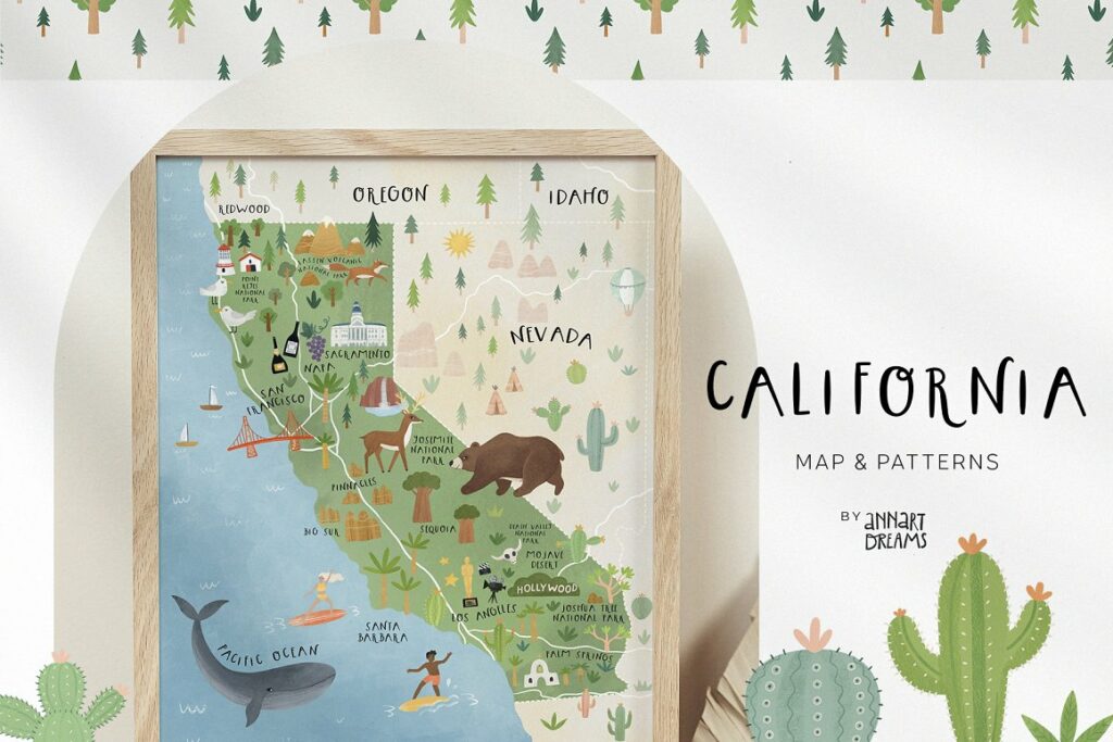 California. Map & Patterns – MasterBundles