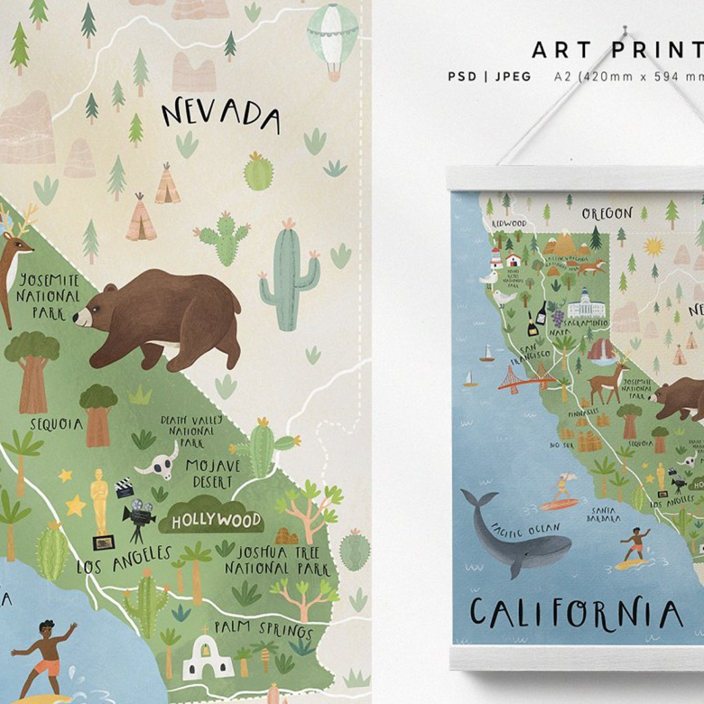 California. Map & Patterns – MasterBundles