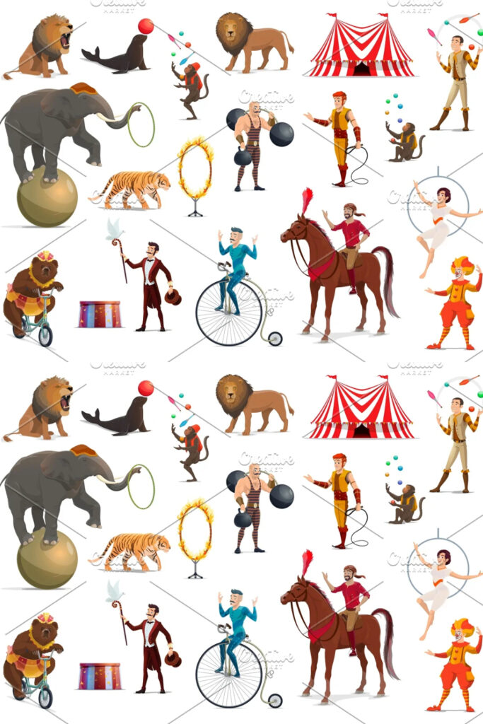 Circus Acrobat, Clown, Animals – MasterBundles