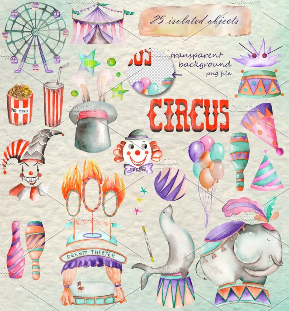 Circus, Watercolor Collection – MasterBundles