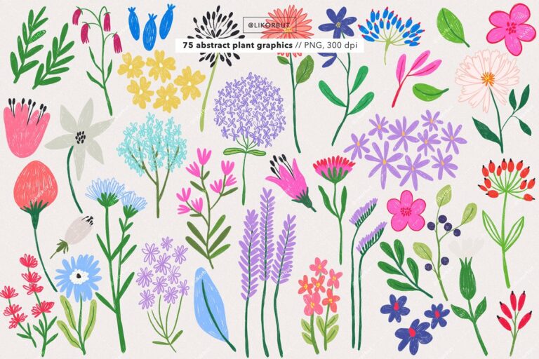 Crayon Abstract Modern Flowers – MasterBundles