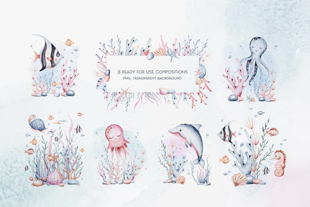 Under The Sea Watercolor Set Part II – MasterBundles