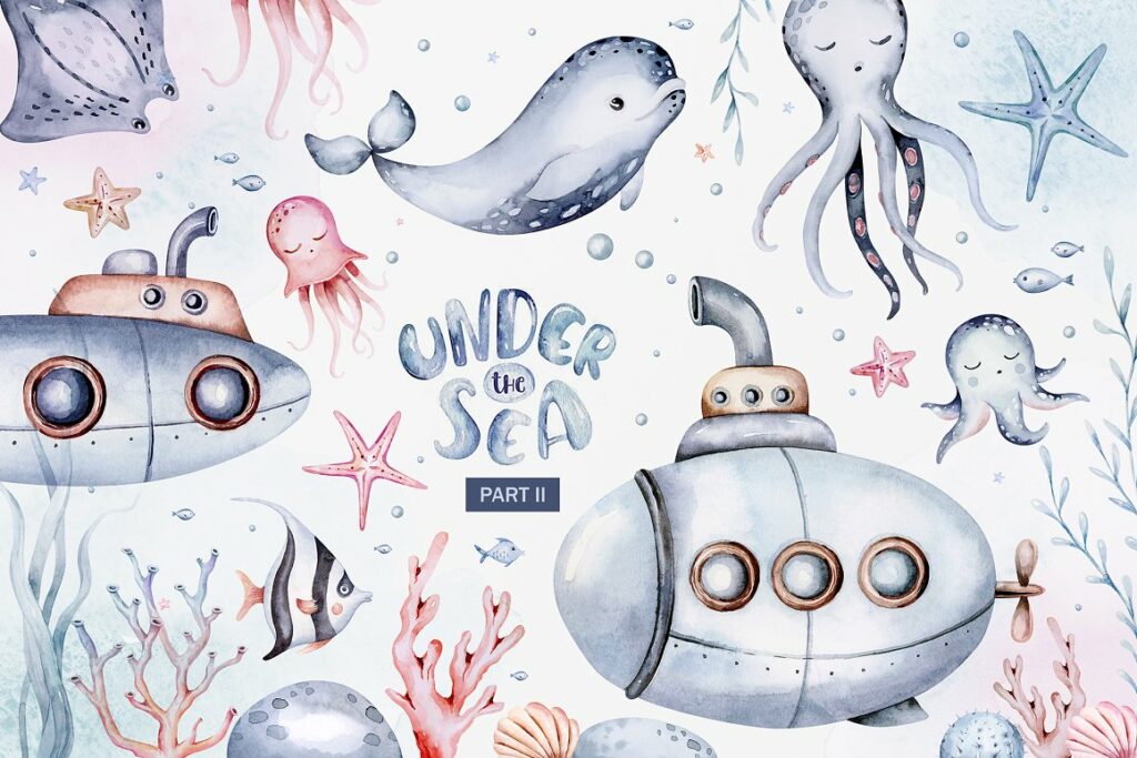 Under The Sea Watercolor Set Part II – MasterBundles