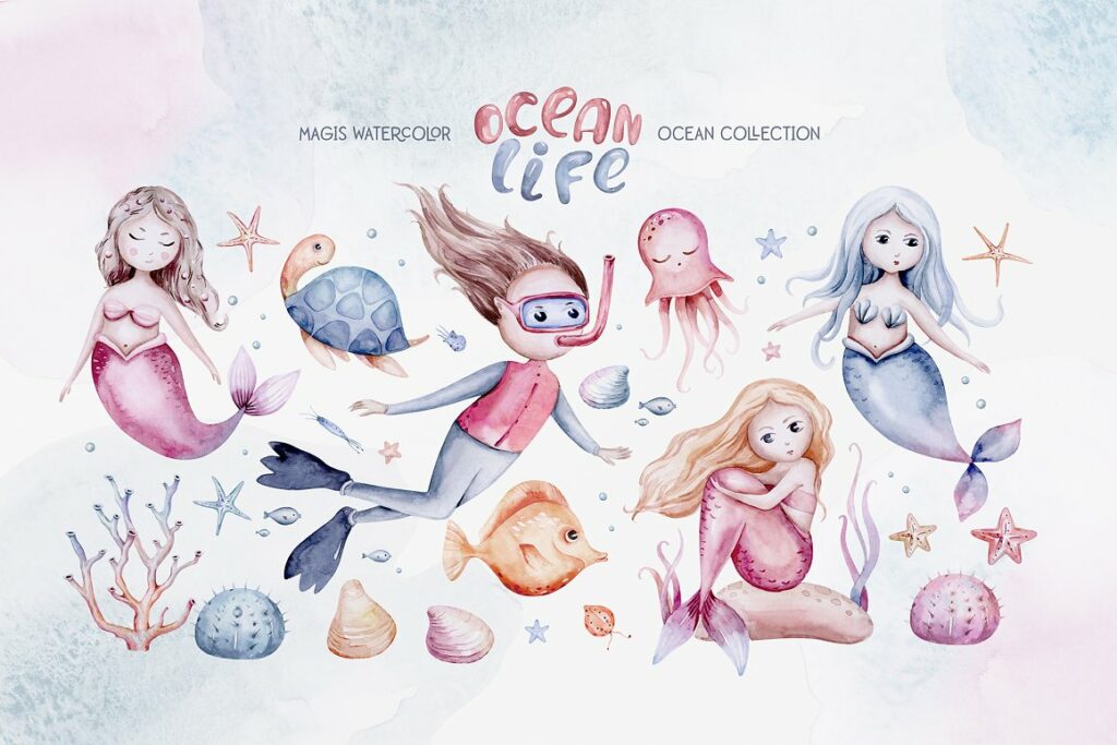 Under The Sea Watercolor Set Part II – MasterBundles