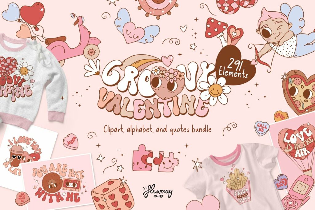 Groovy Retro Valentine - Clipart Set – MasterBundles