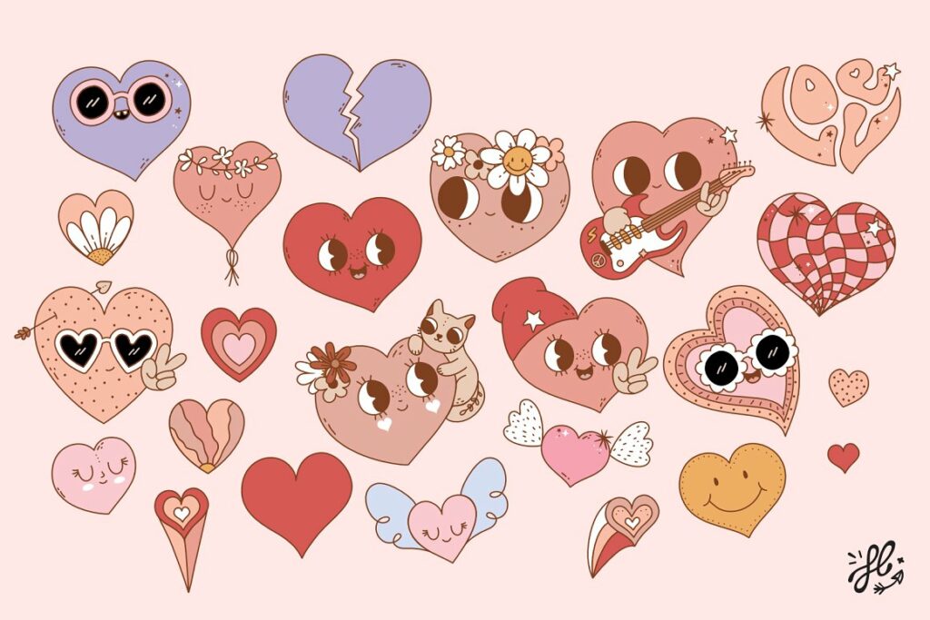 Groovy Retro Valentine - Clipart Set – MasterBundles
