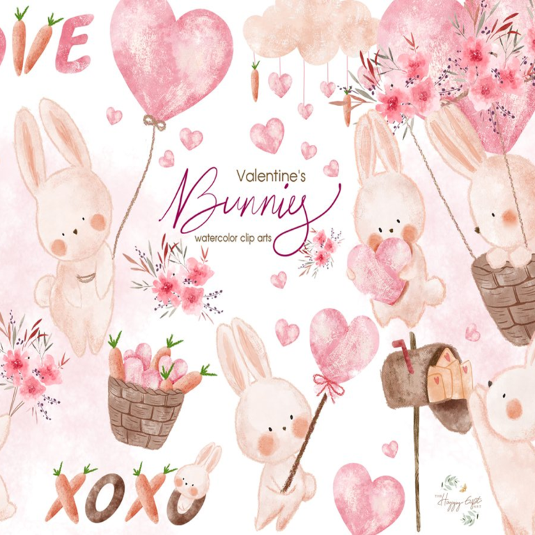 Cute Bunnies Valentine's Day Clipart – MasterBundles