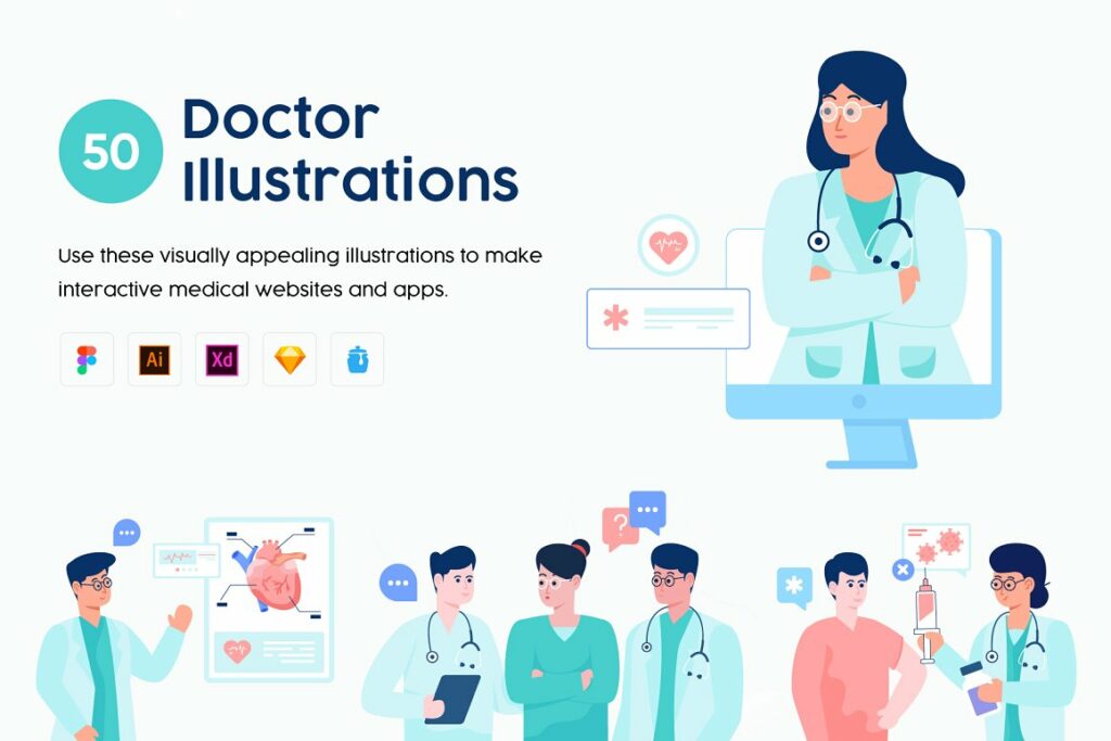 50 Doctor Illustration Set – MasterBundles