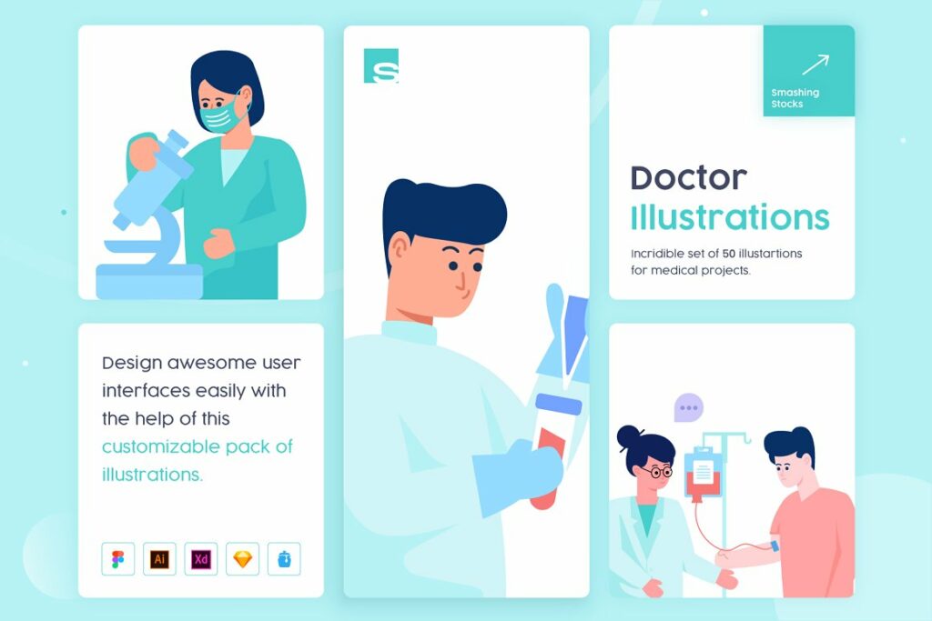 50 Doctor Illustration Set – MasterBundles