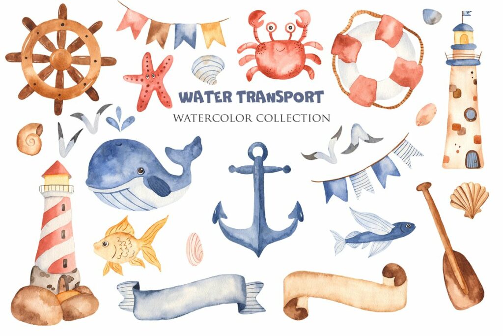 Water Transport. Watercolor Set – MasterBundles