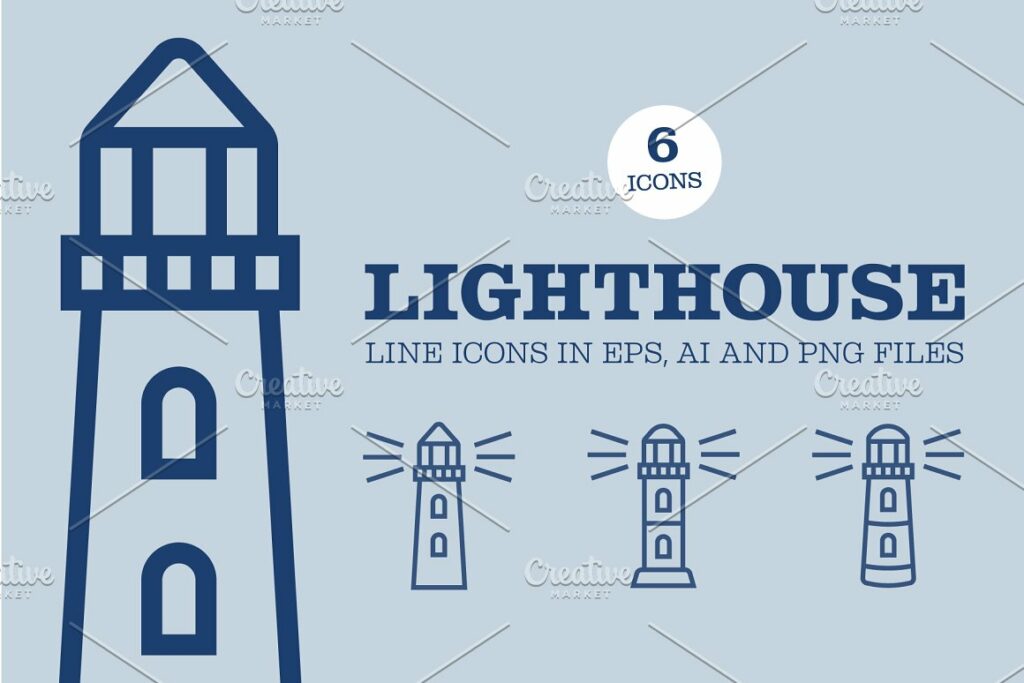Set Of Lighthouse Line Icons – MasterBundles