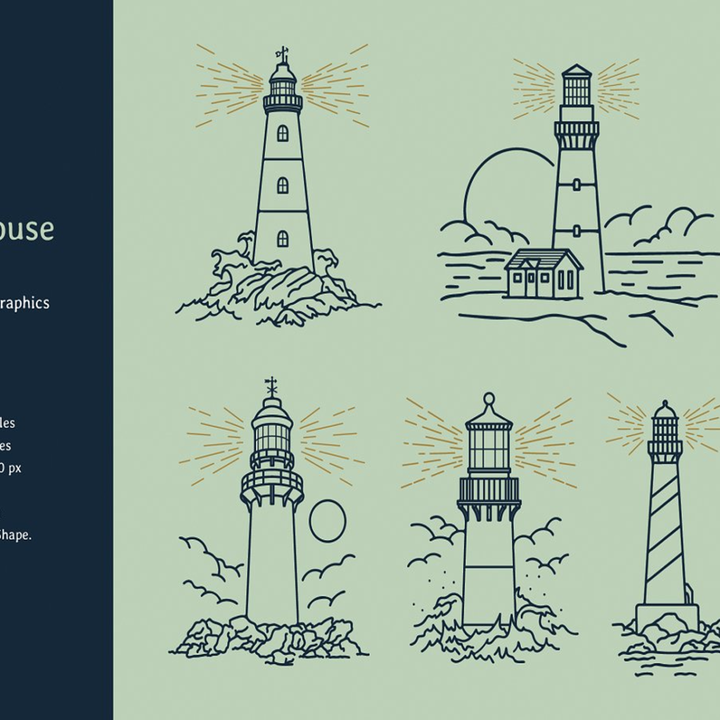 Lighthouse Scene Lineart Hand Drawn – MasterBundles